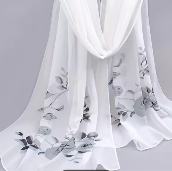 Accessories | New 5961969 Chiffon Silk Scarf Elegant Floral Print Thin ...